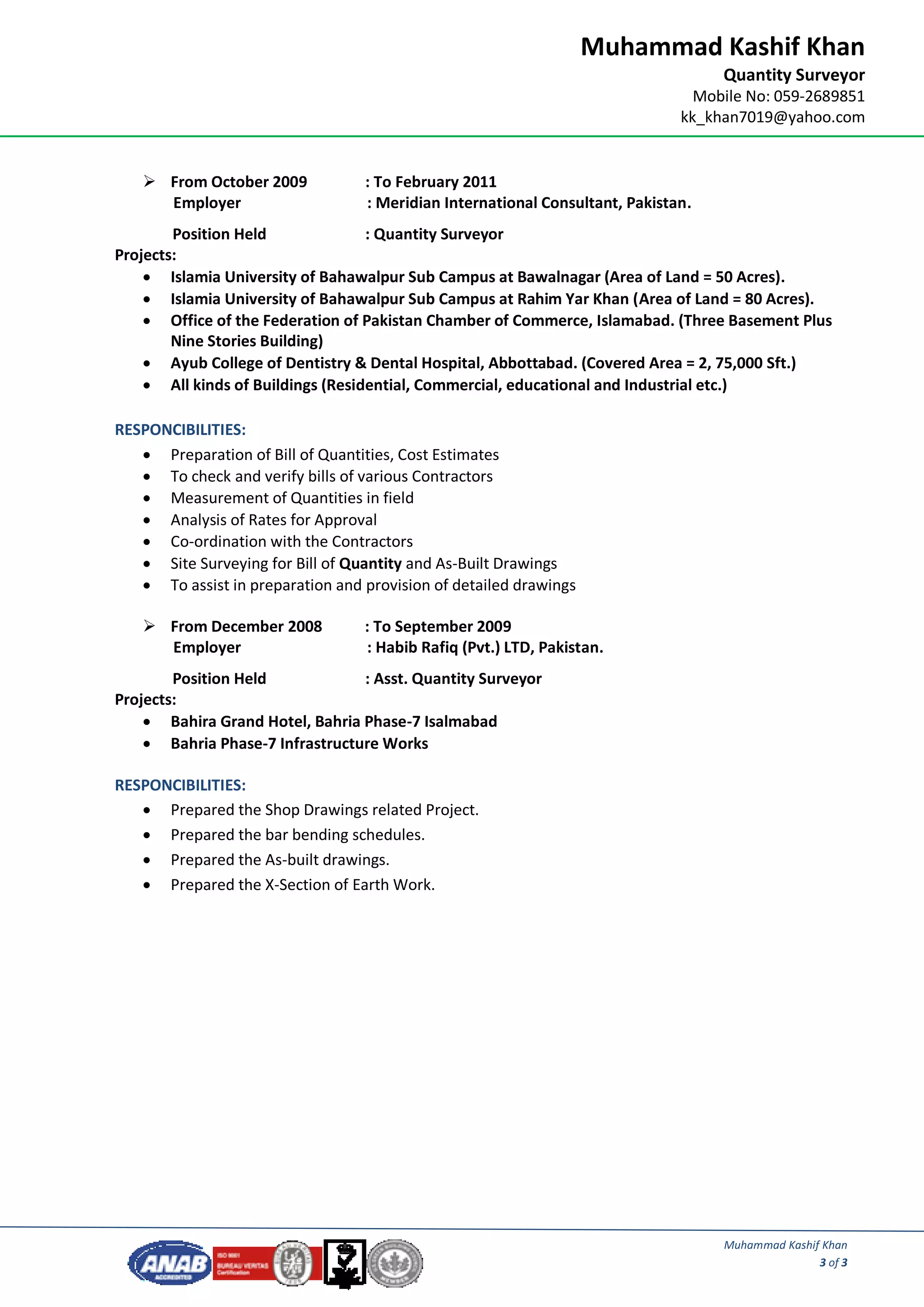 CV Muhammad Kashif Khan | PDF