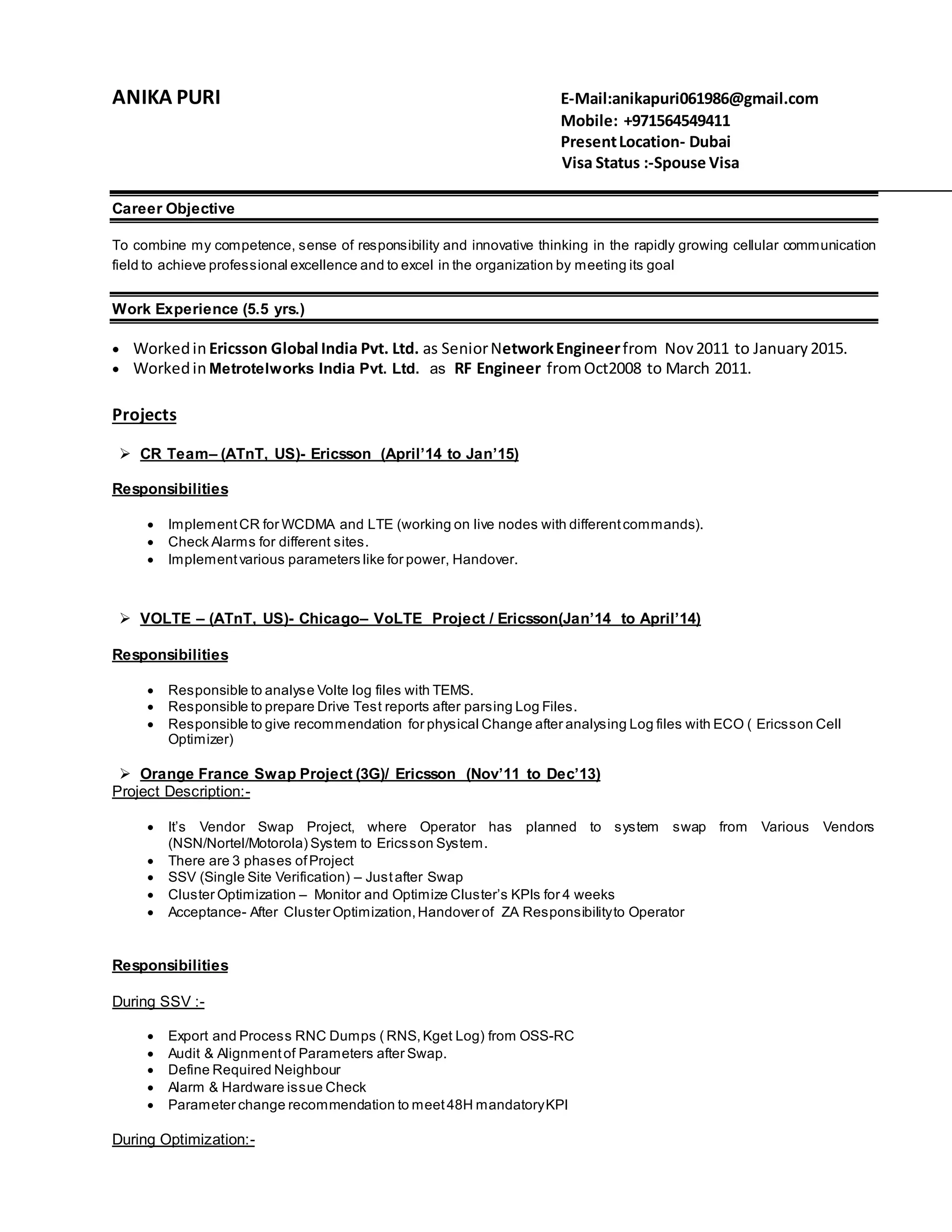 Anika puri_Resume_Telecom_New | PDF