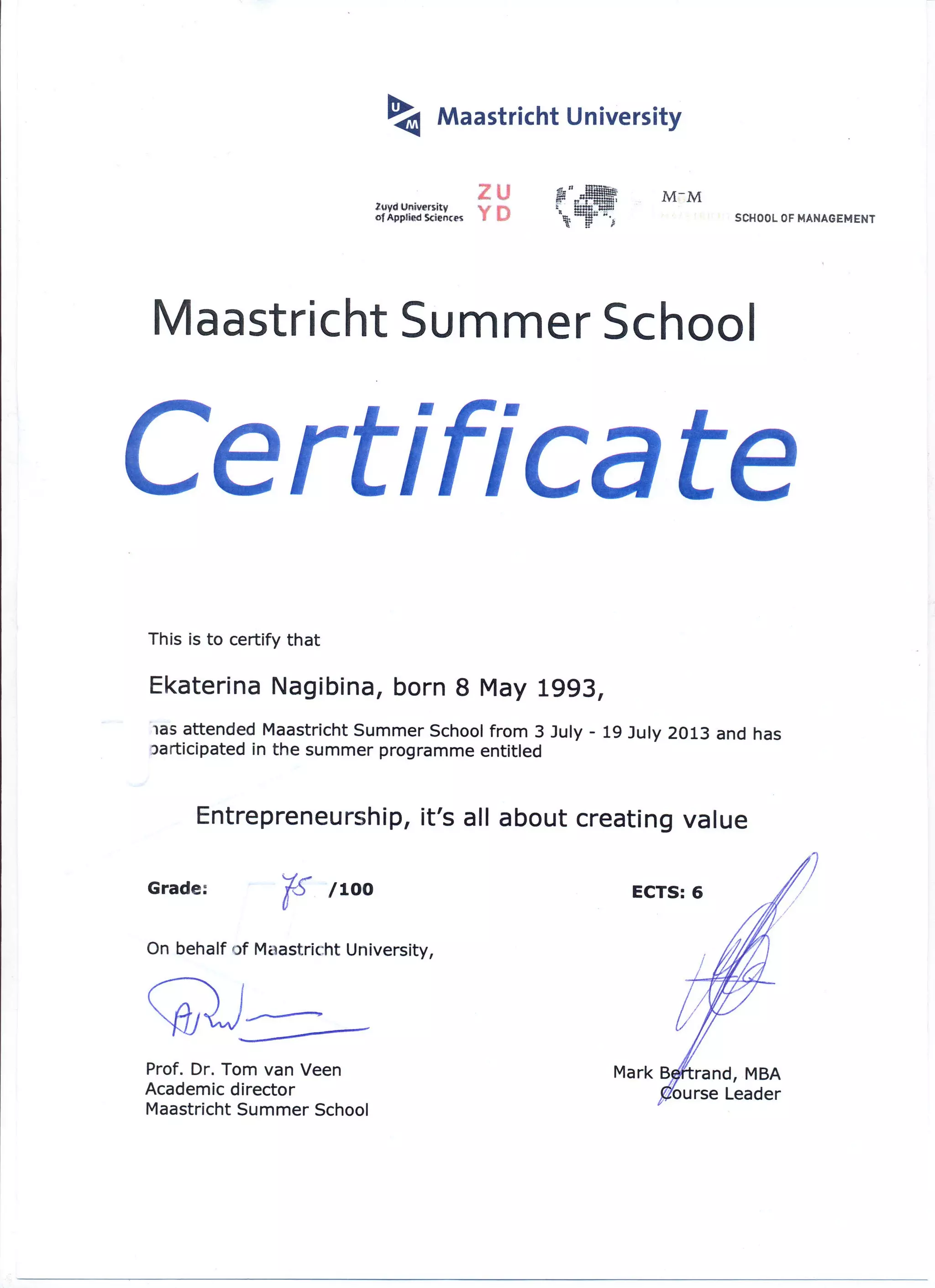 Maastricht certificate | PDF
