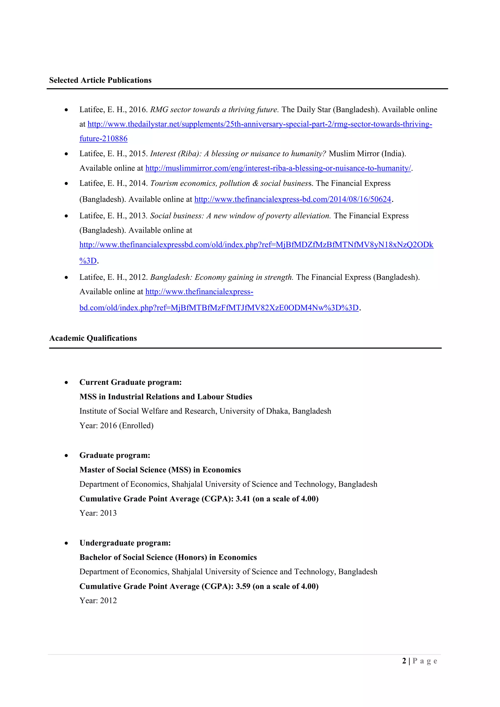 Enamul Hafiz Latifee_CV_July 2016 | PDF