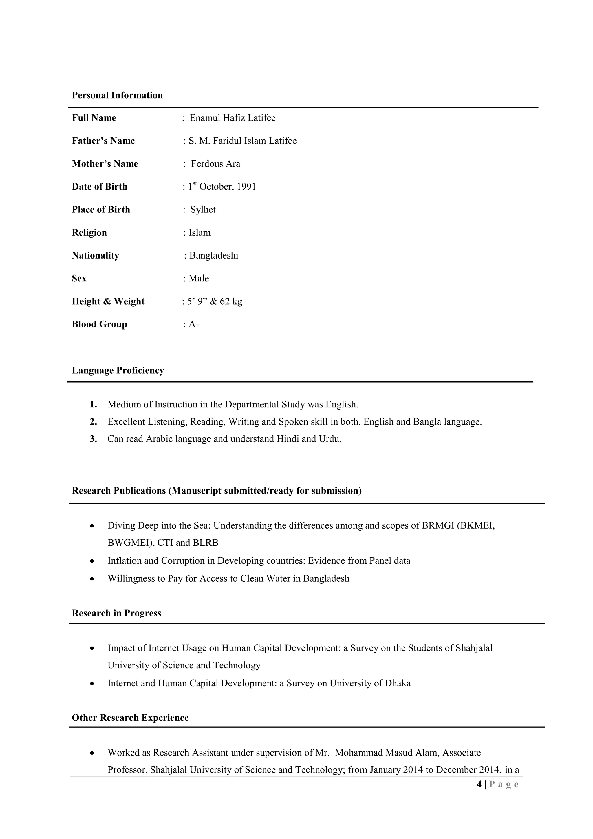 Enamul Hafiz Latifee_CV_July 2016 | PDF