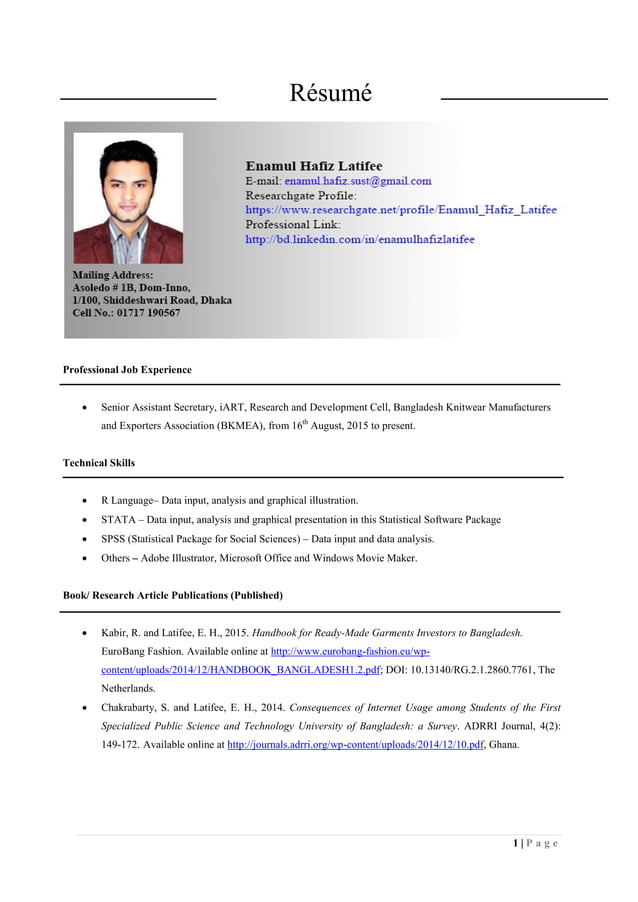 Enamul Hafiz Latifee_CV_July 2016 | PDF