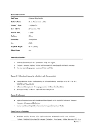 Enamul Hafiz Latifee_CV_July 2016 | PDF