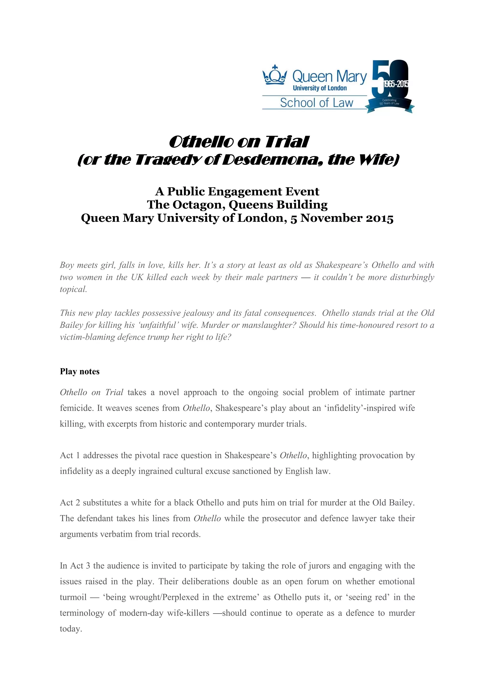 AAA PDF OTHELLO ON TRIAL AT QM | PDF