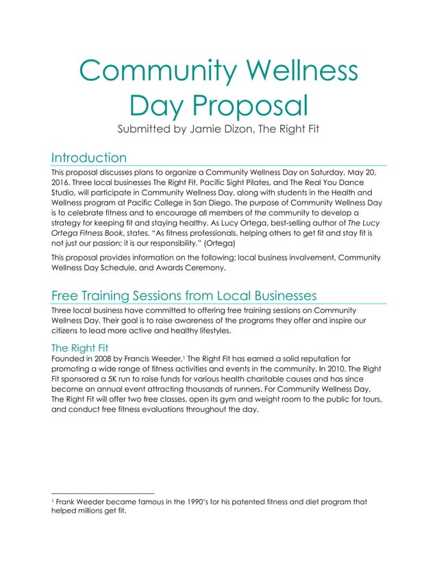 CS-Community Wellness Day Proposal | DOCX | Fitness and Exercise ...