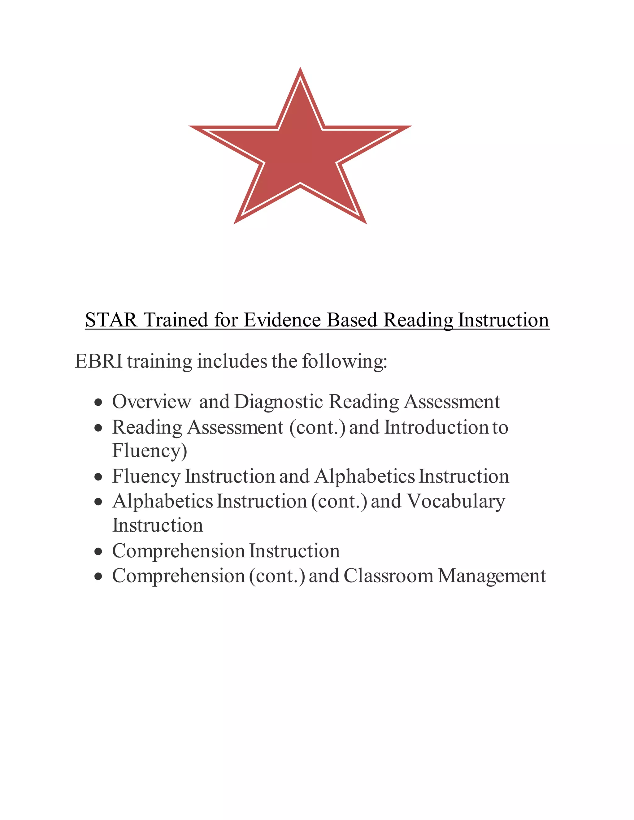 Portfolio STAR Trained for Evidence Based Reading Instruction | PDF