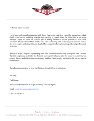 Finance Manager Letter of Recommendation | PDF