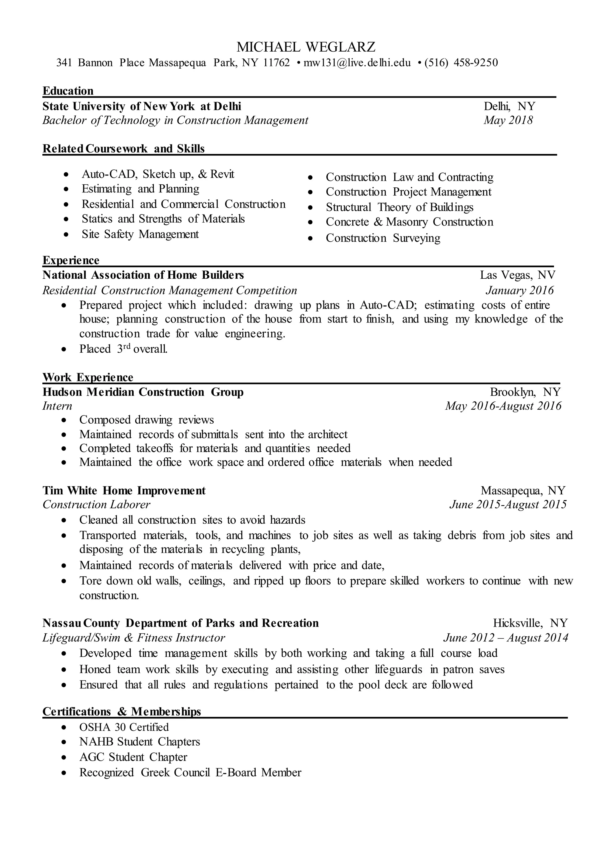 Michael Weglarz CV | DOCX