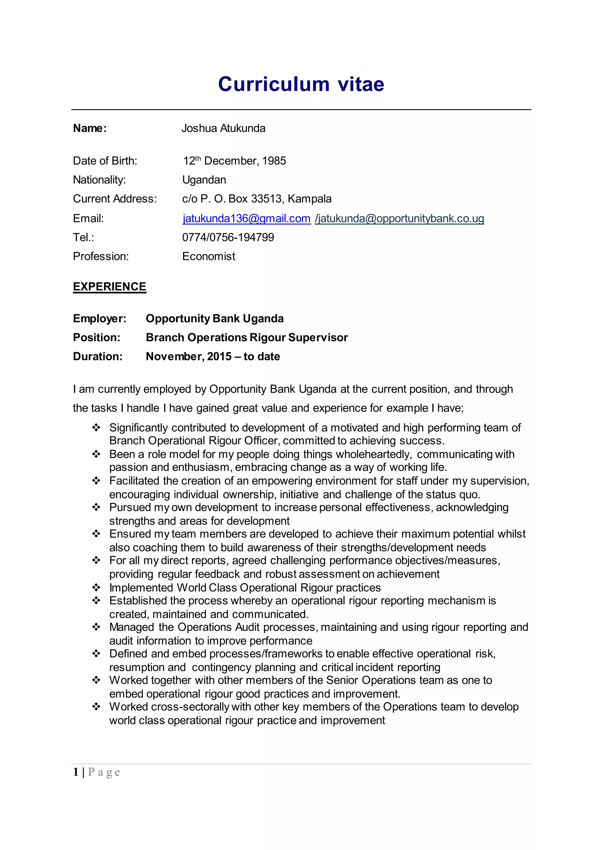 Josh Curriculum vitae Updated 2016 | PDF