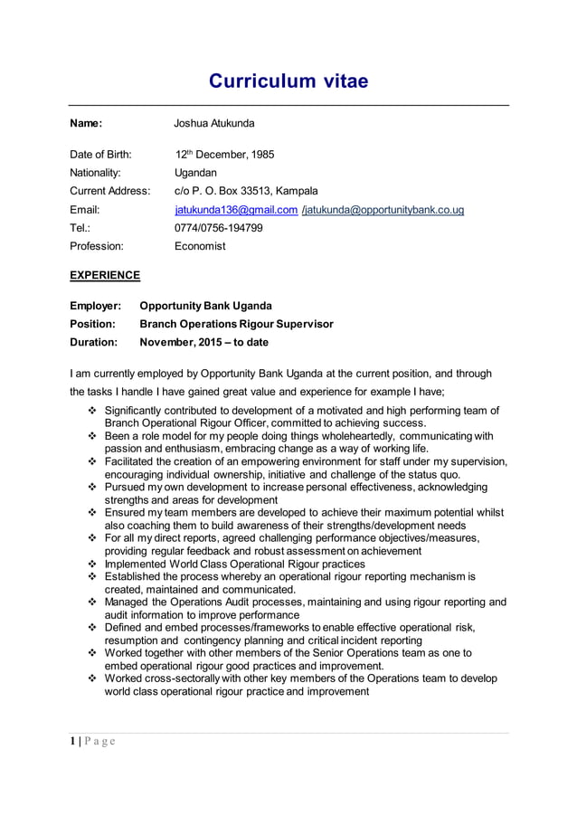 Josh Curriculum vitae Updated 2016 | PDF