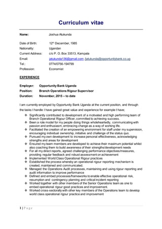 Josh Curriculum vitae Updated 2016 | PDF