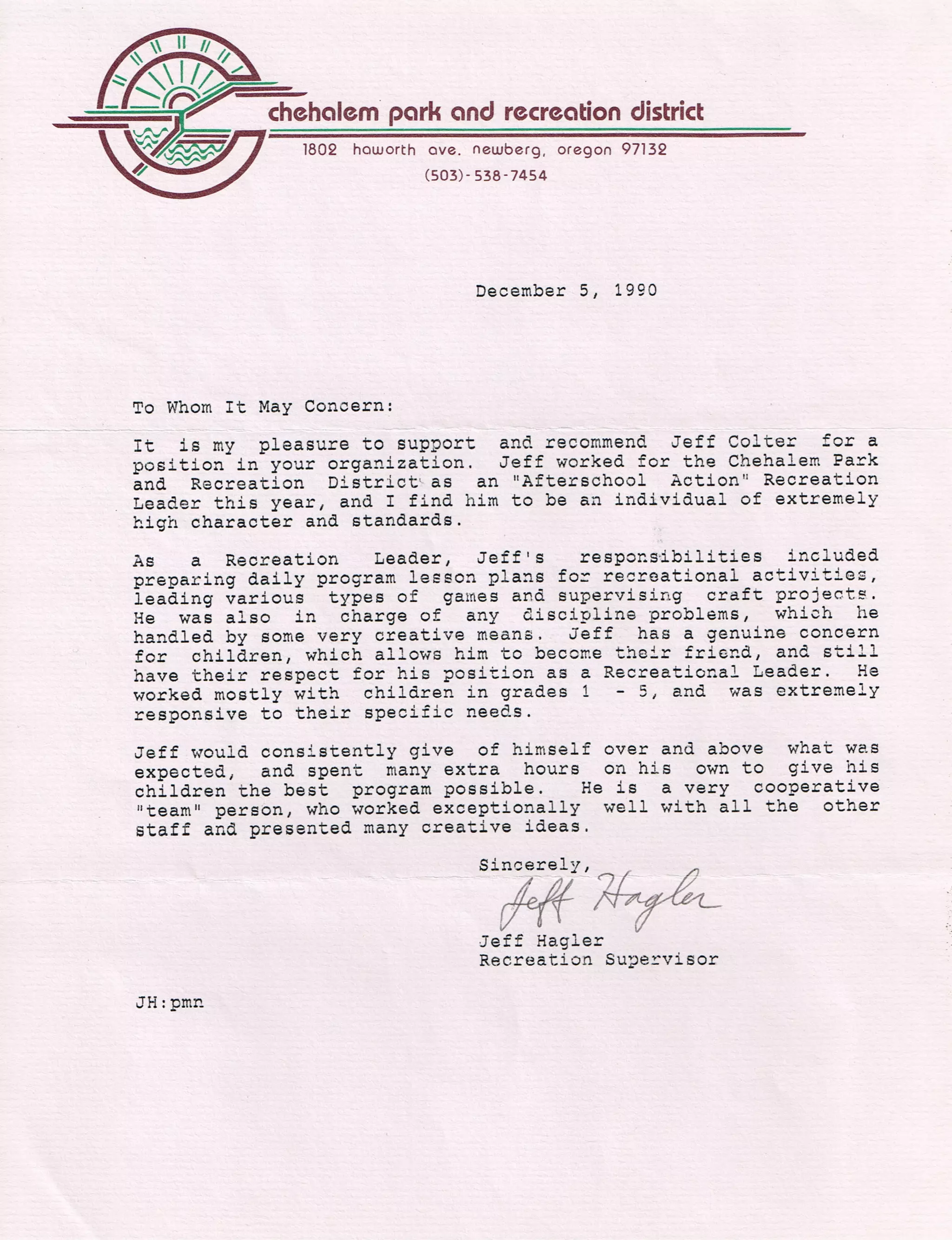 Recreation leader reference letter | PDF