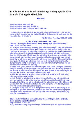 81 cau hoi tu luan cn mac lenin | PDF