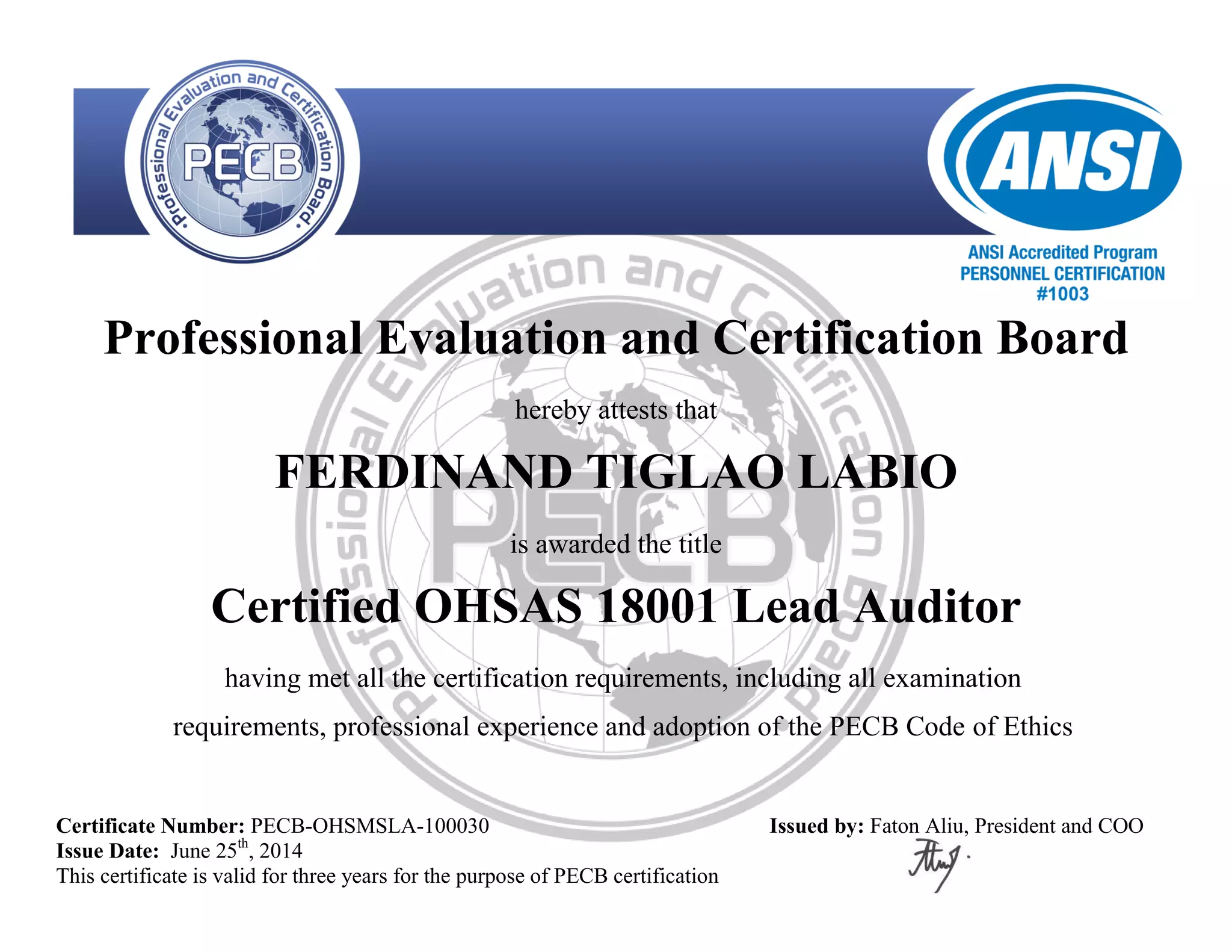 Lead Auditor (OHSAS 18001) | PDF