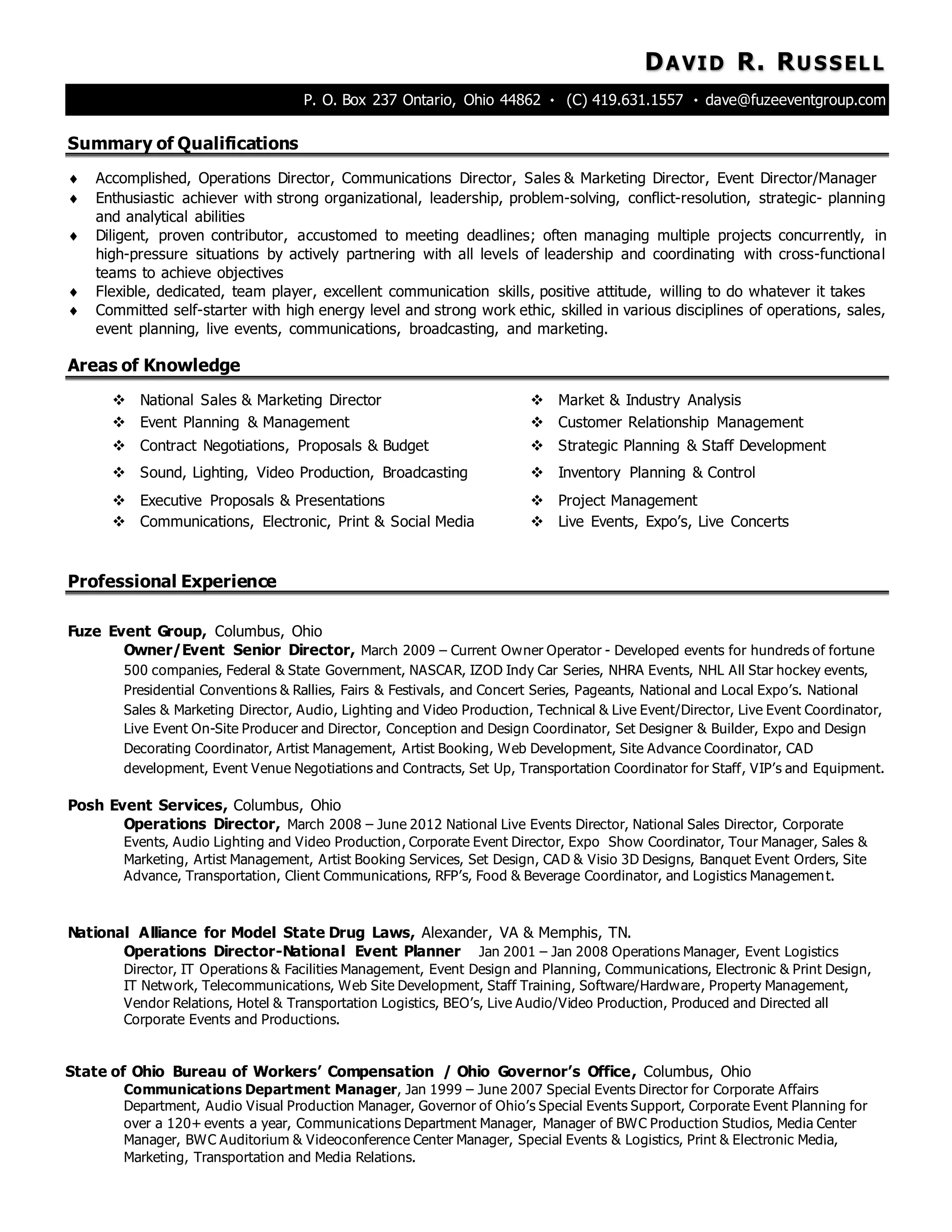 Dave Russell Resume 012015 | DOCX | Business | Business and Finance