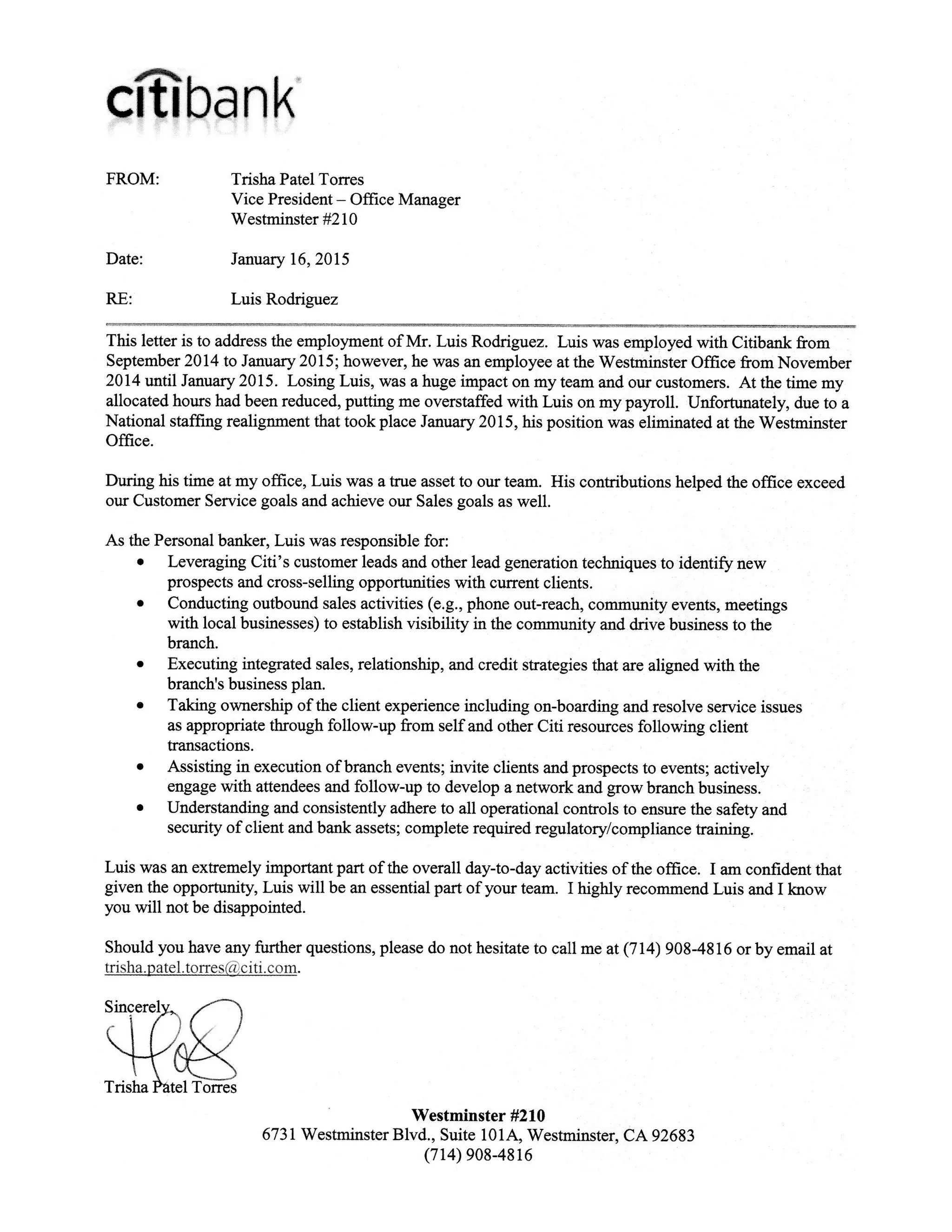 reference letter from citibank | PDF