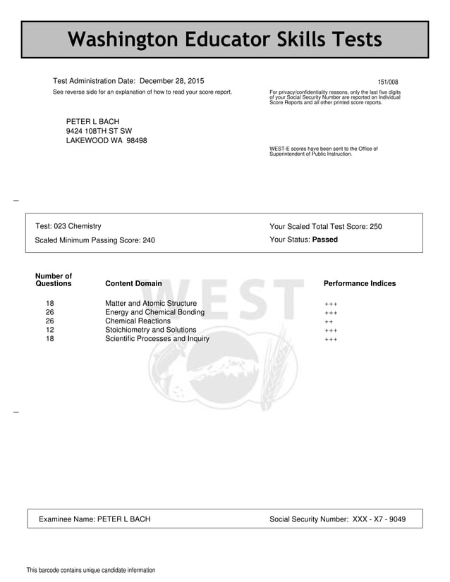 WEST-E Chemistry - 201512 | PDF