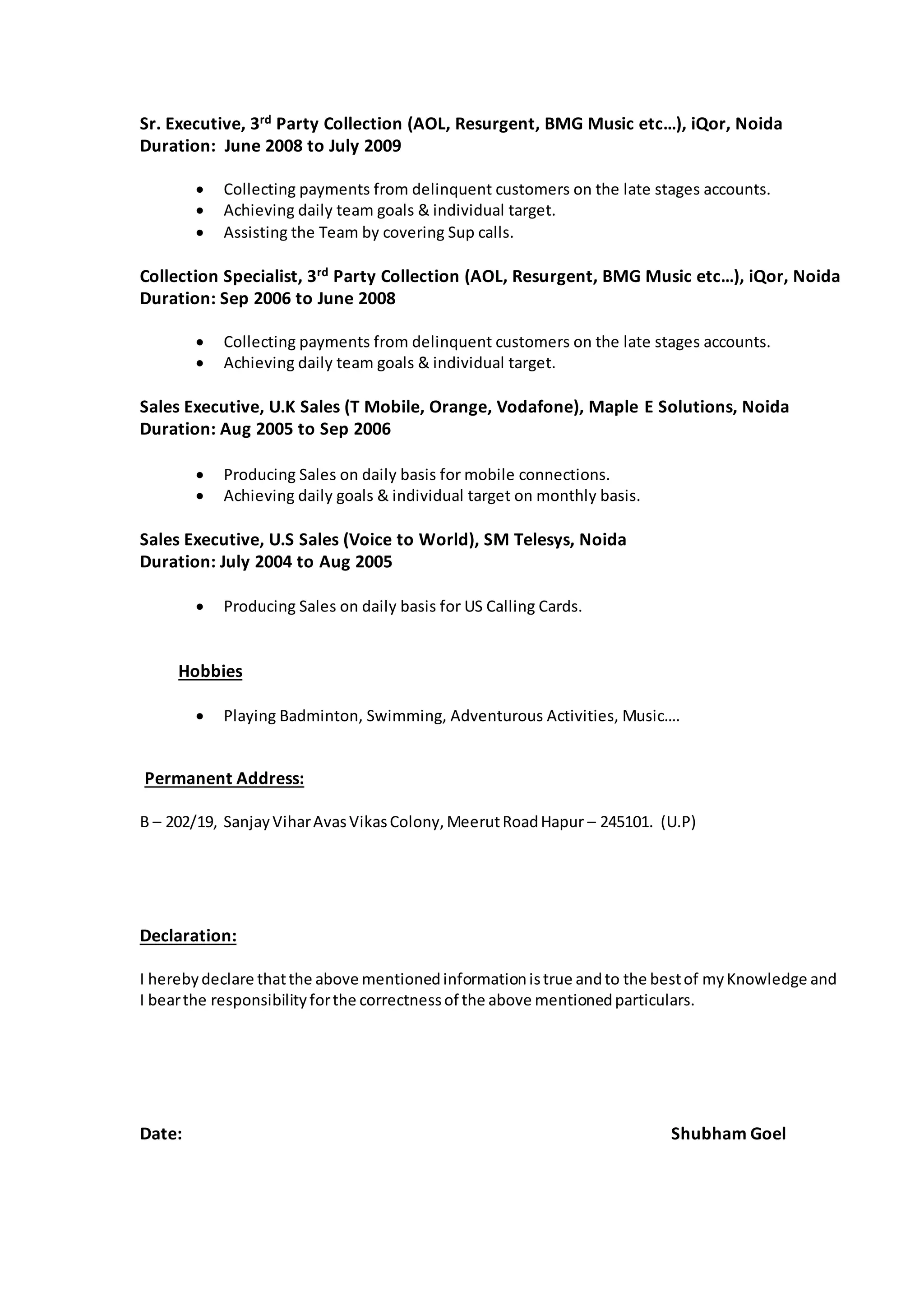 Shubham Goel (Contact Center Manager) - Resume | DOCX
