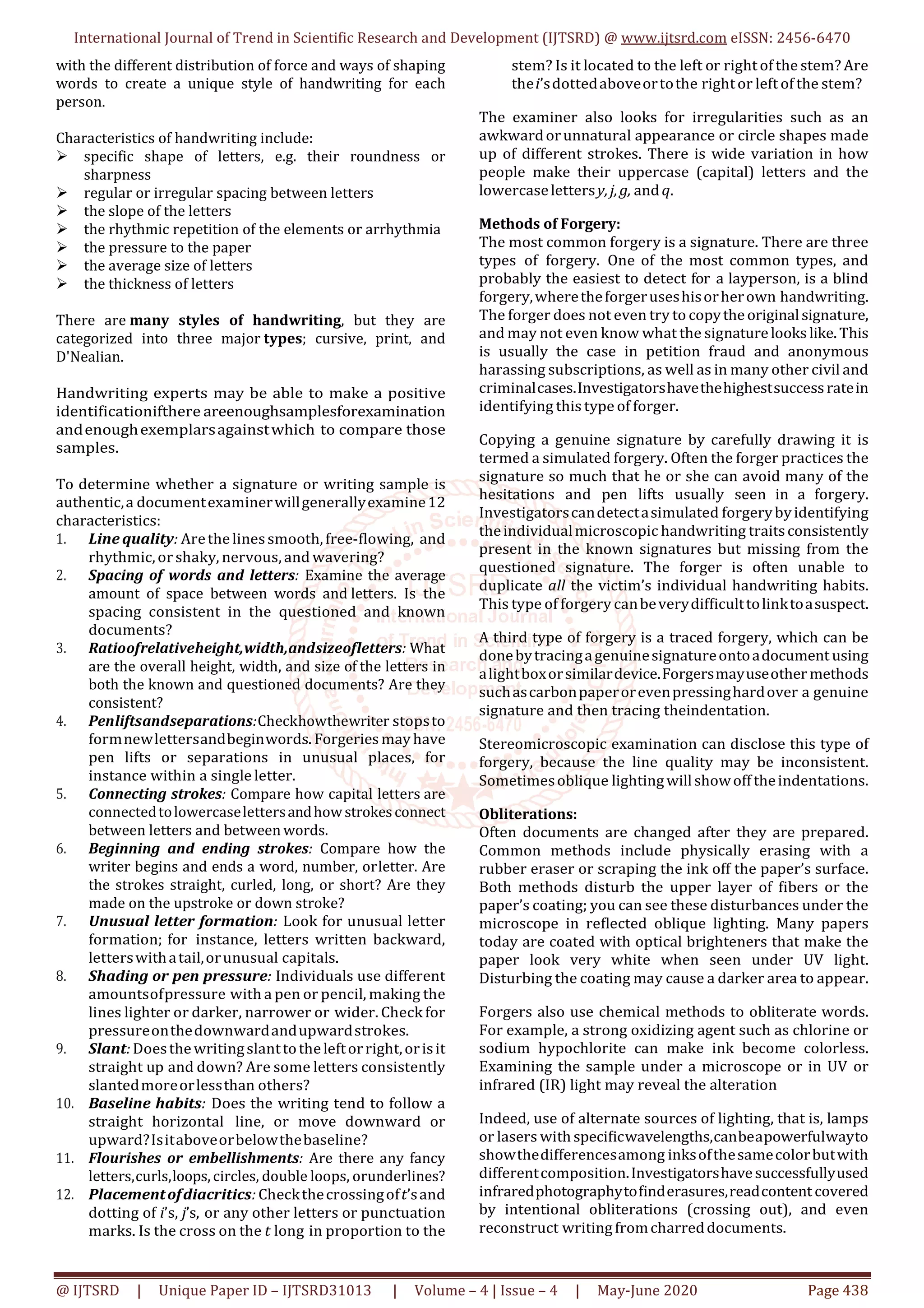 Medico Legal Importance of Questioned Documents in Crime Investigation ...