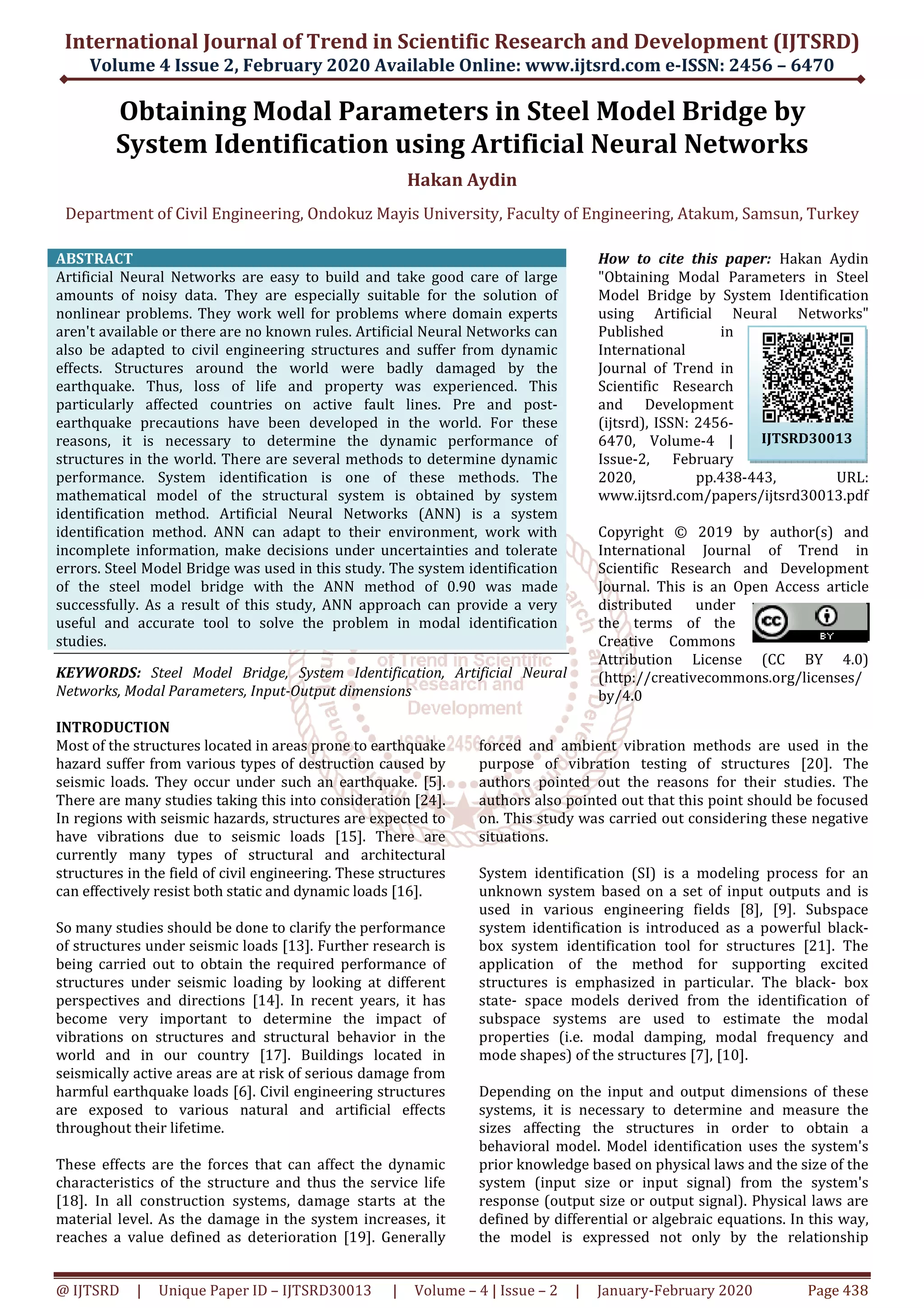 Obtaining Modal Parameters in Steel Model Bridge by System Identification using Artificial ...