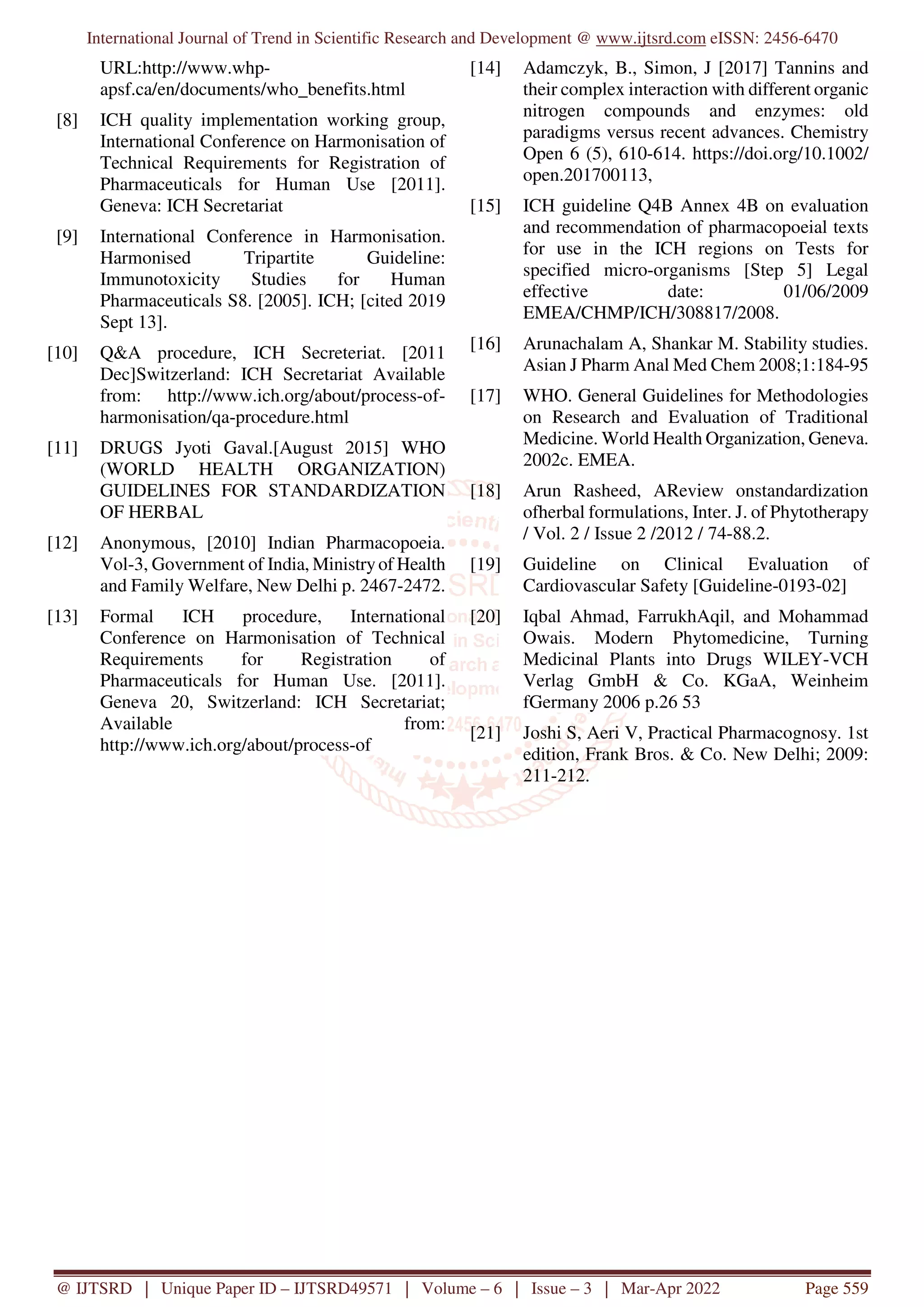 WHO and ICH Guidelines for the Assessment of Herbal Drug | PDF
