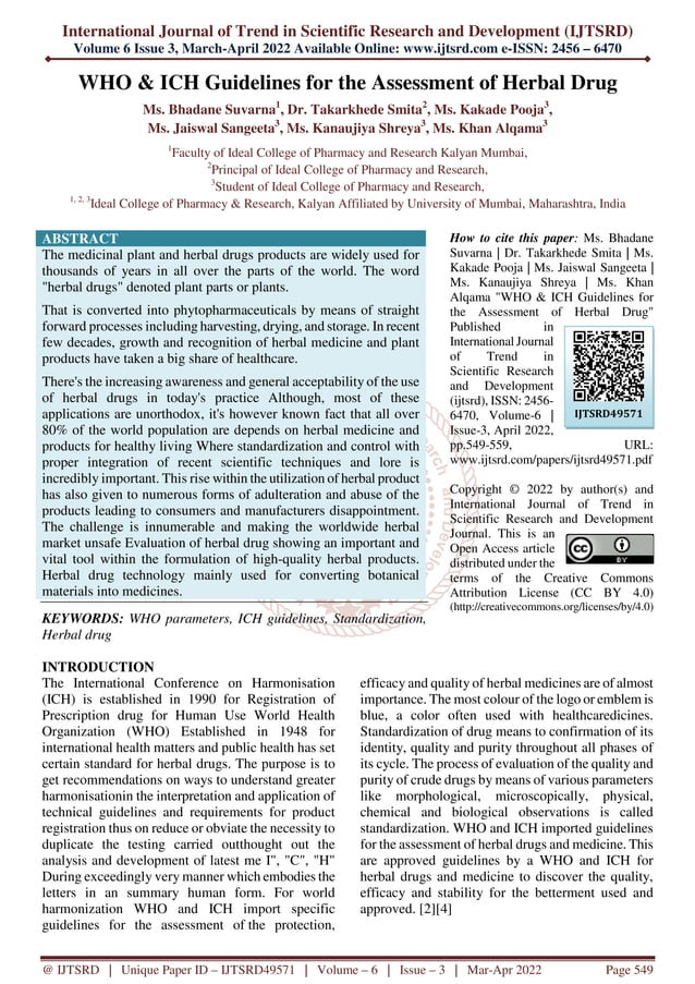 WHO and ICH Guidelines for the Assessment of Herbal Drug | PDF | Herbs ...