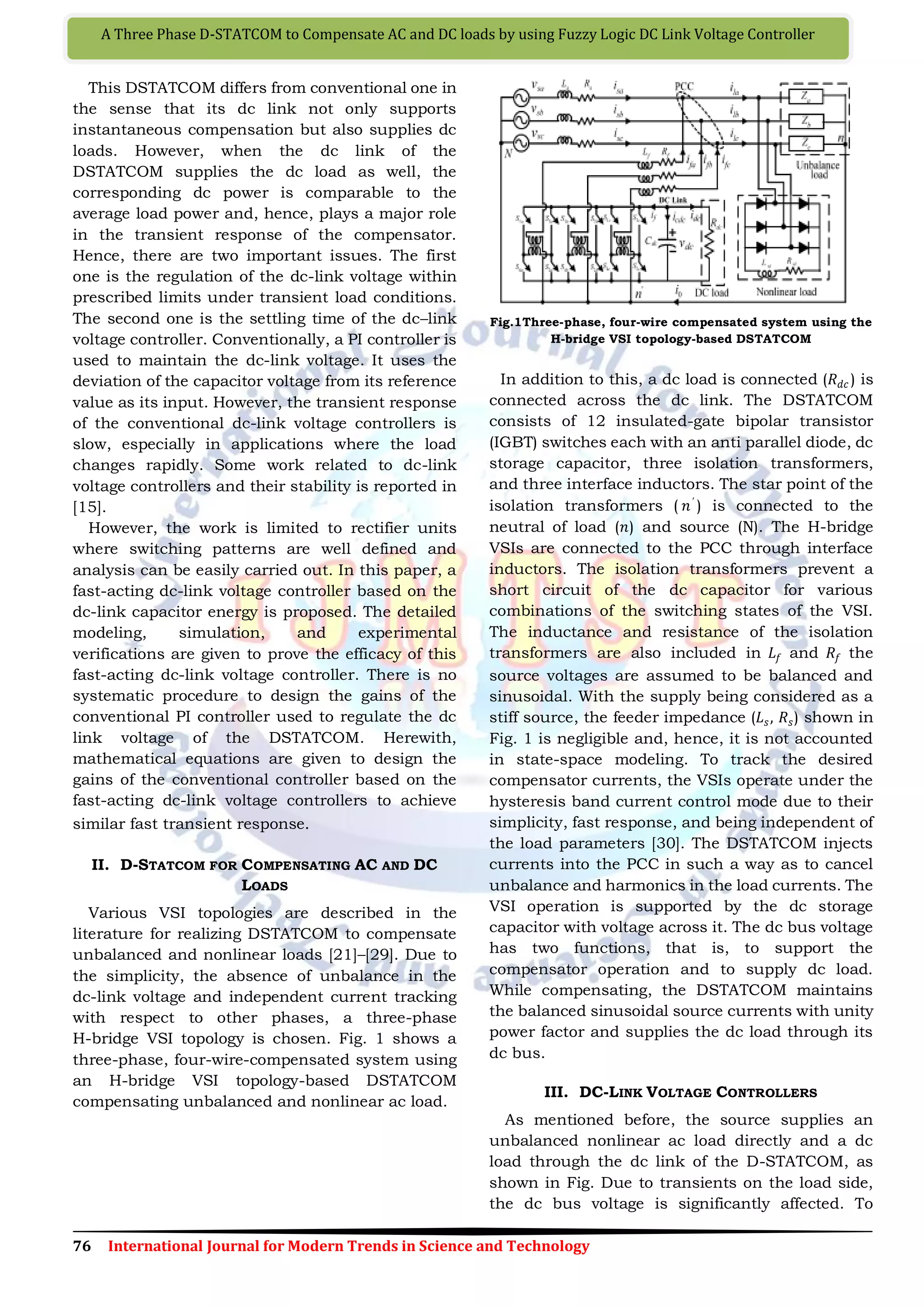 A Three Phase D Statcom To Compensate Ac And Dc Loads By Using Fuzzy