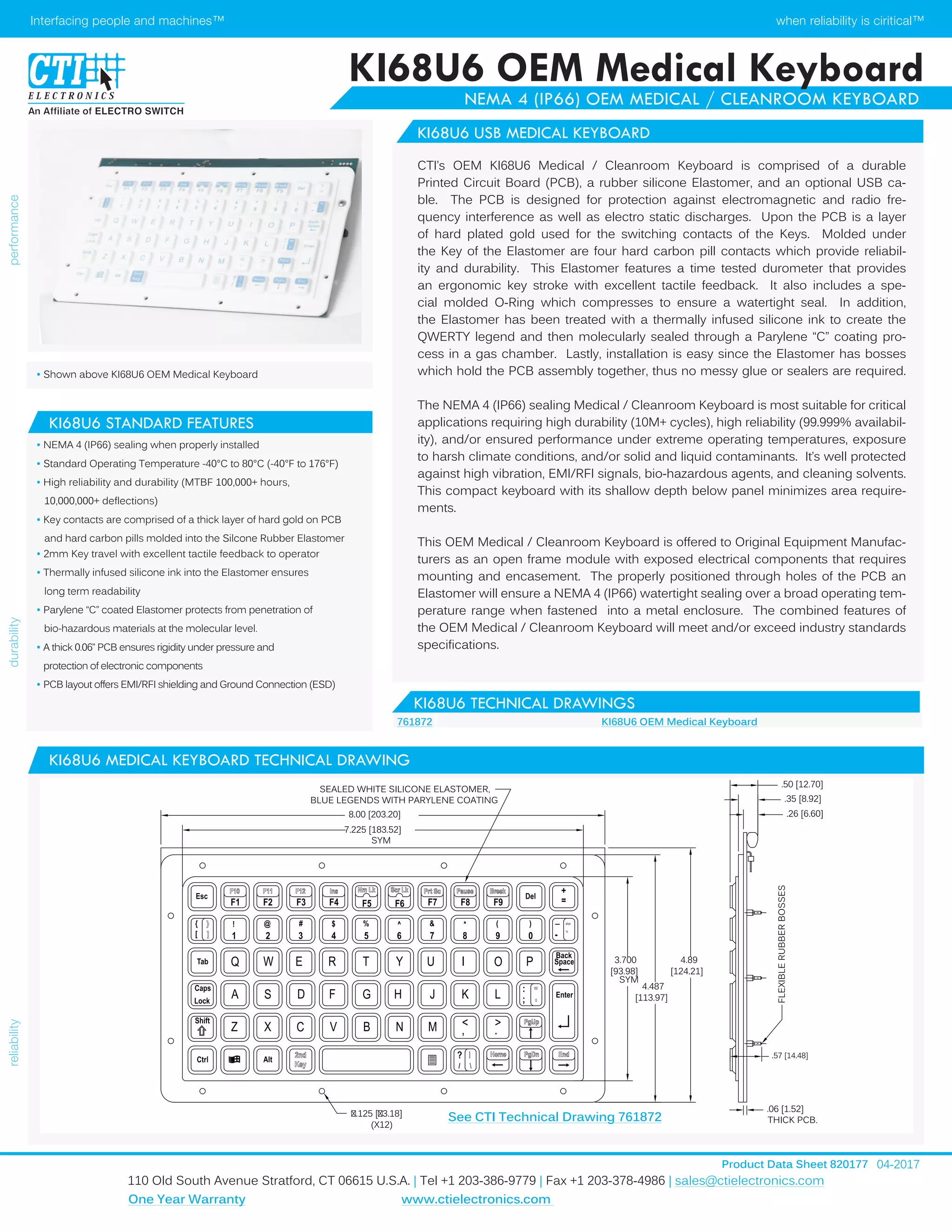 KI68U6 Miniature OEM Medical Keyboard | PDF