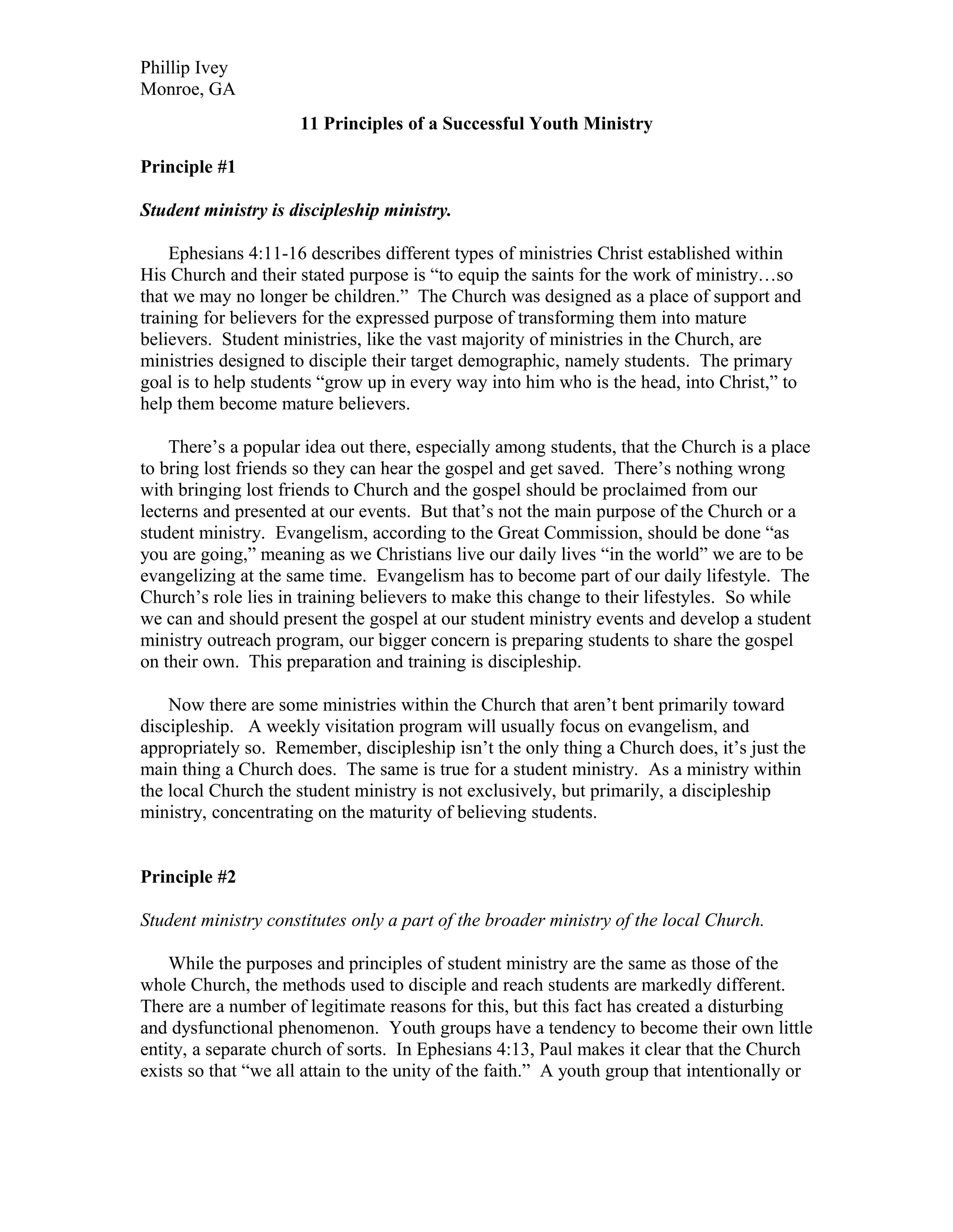 11 Principles of a Successful Youth Ministry | DOC
