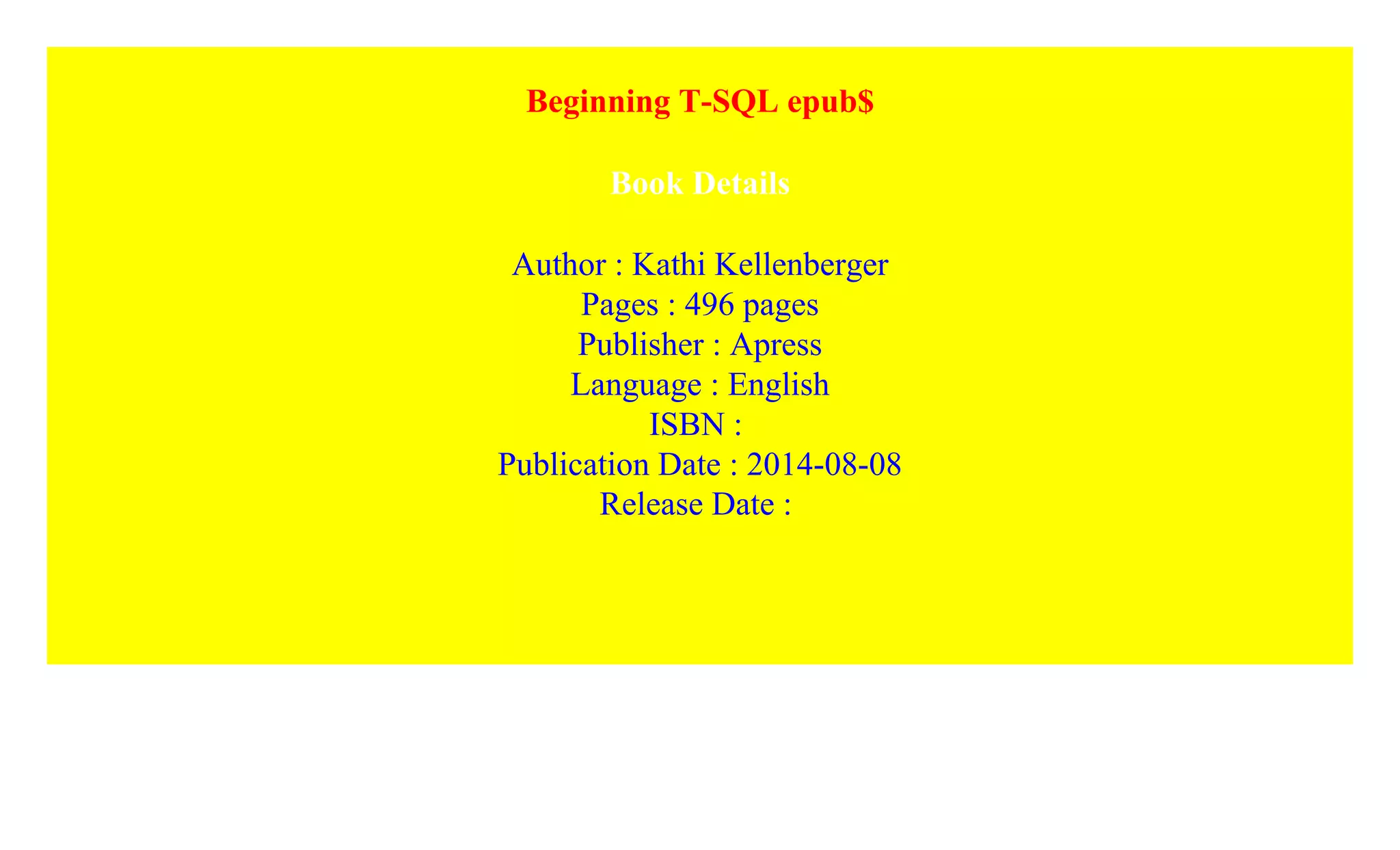 Beginning T-SQL epub$ | PPT