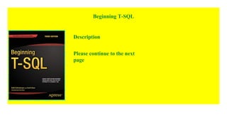 Beginning T-SQL epub$ | PPT