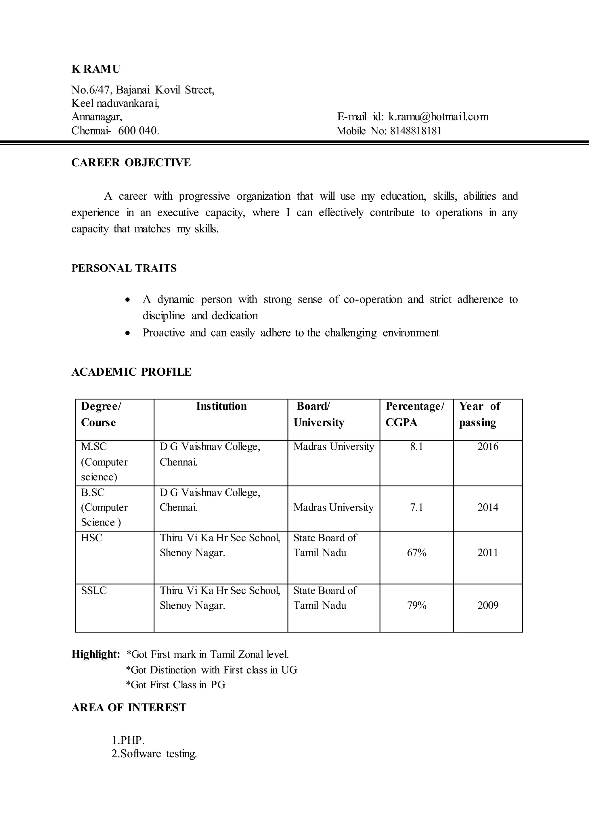 Ramu CV | DOCX
