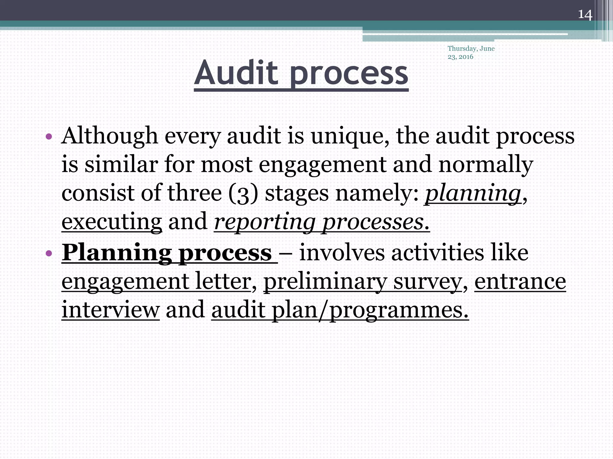 Auditing and Audit Process in Organization | PPTX