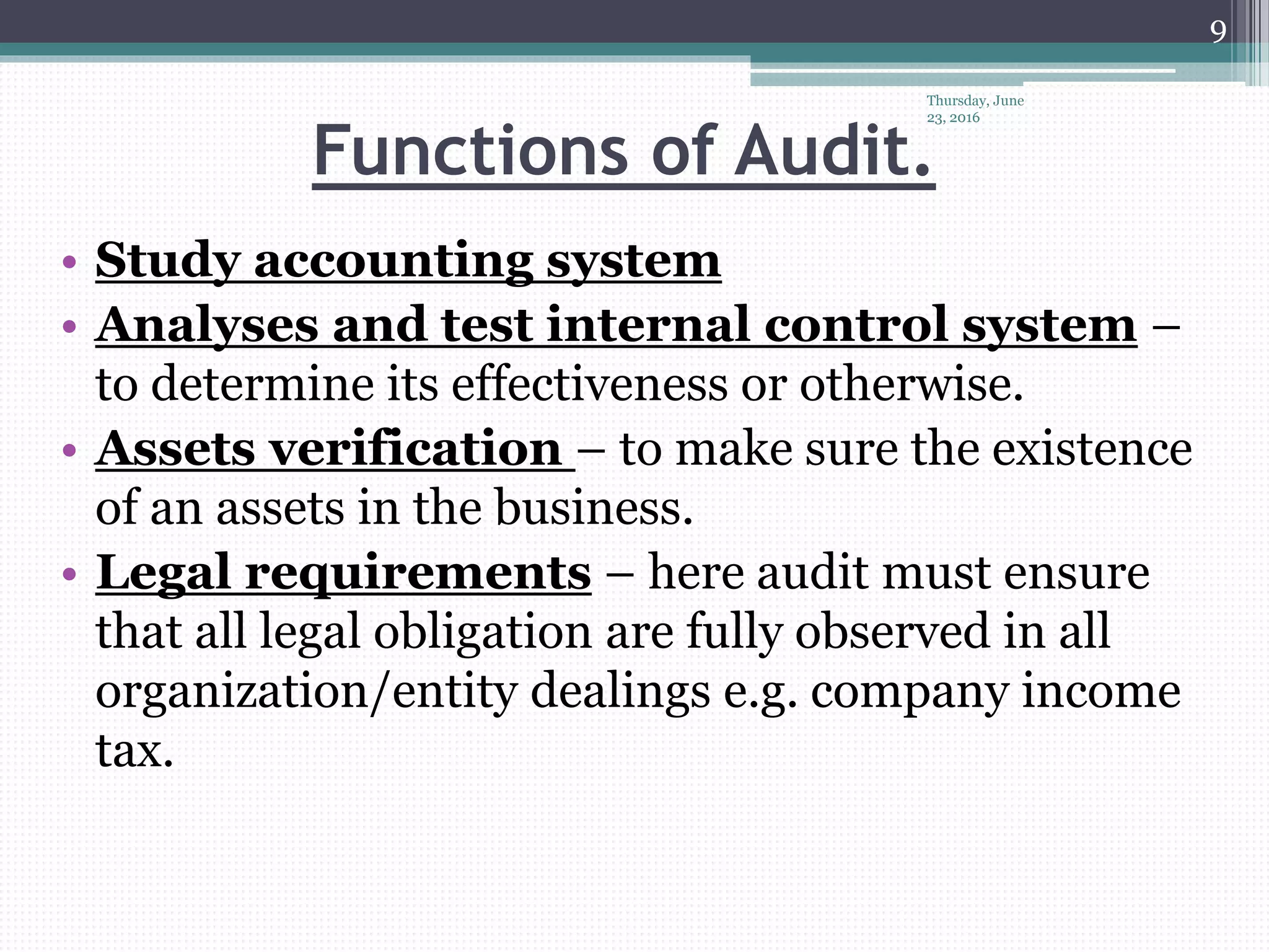 Auditing and Audit Process in Organization | PPTX