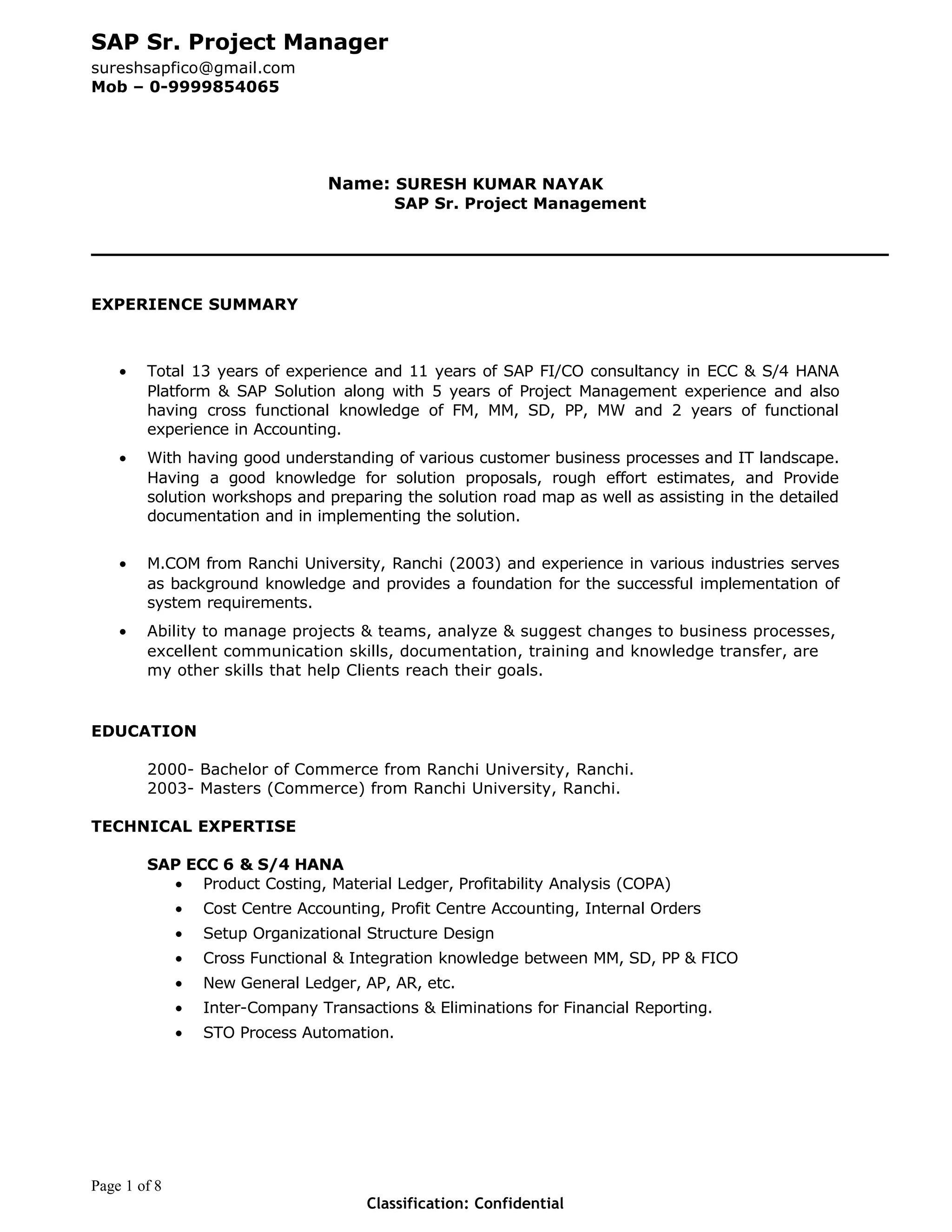 Suresh Sap Project Manager Resume Doc Cloud Computing Internet