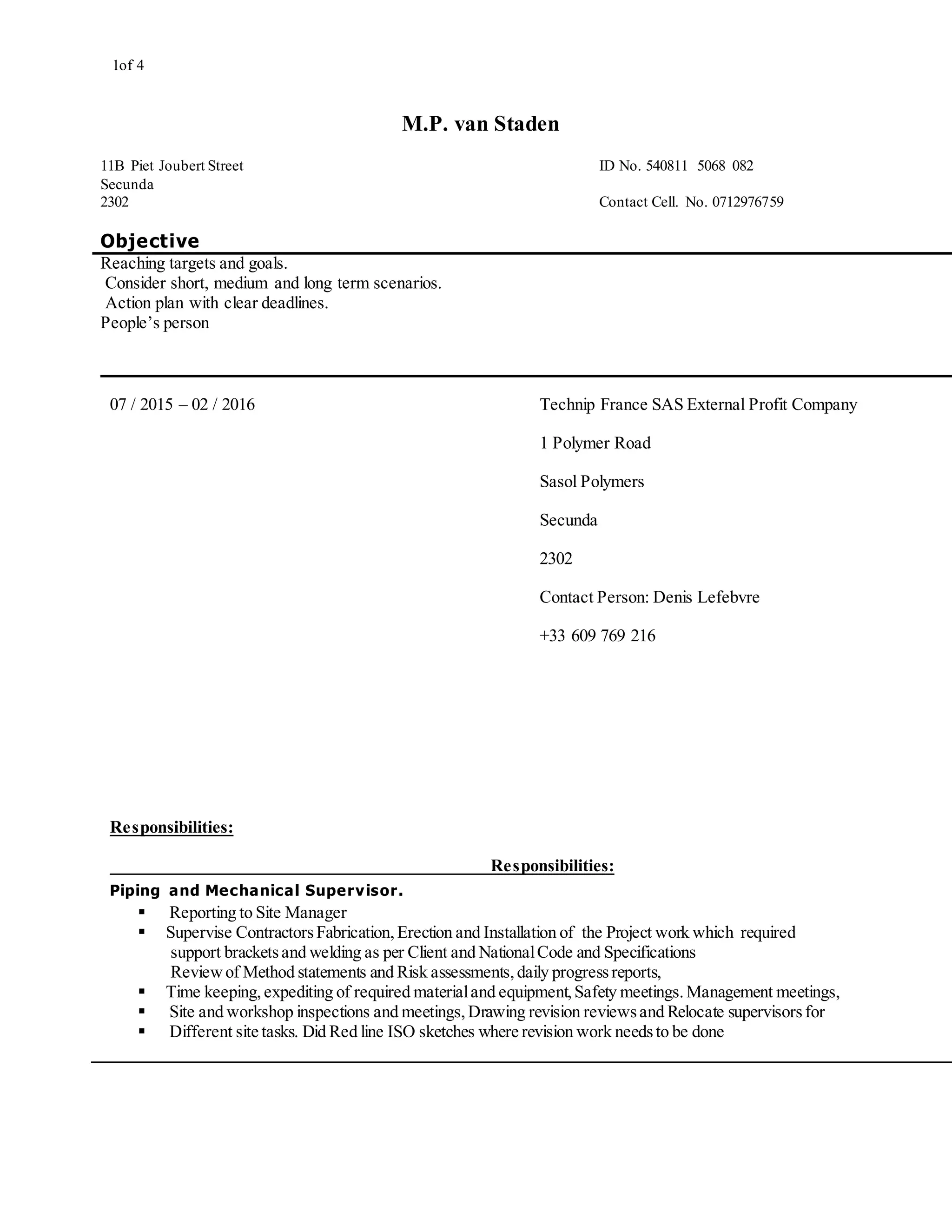 M P van Staden CV Rev. 03 | PDF