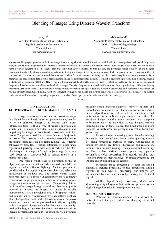 Blending of Images Using Discrete Wavelet Transform | PDF