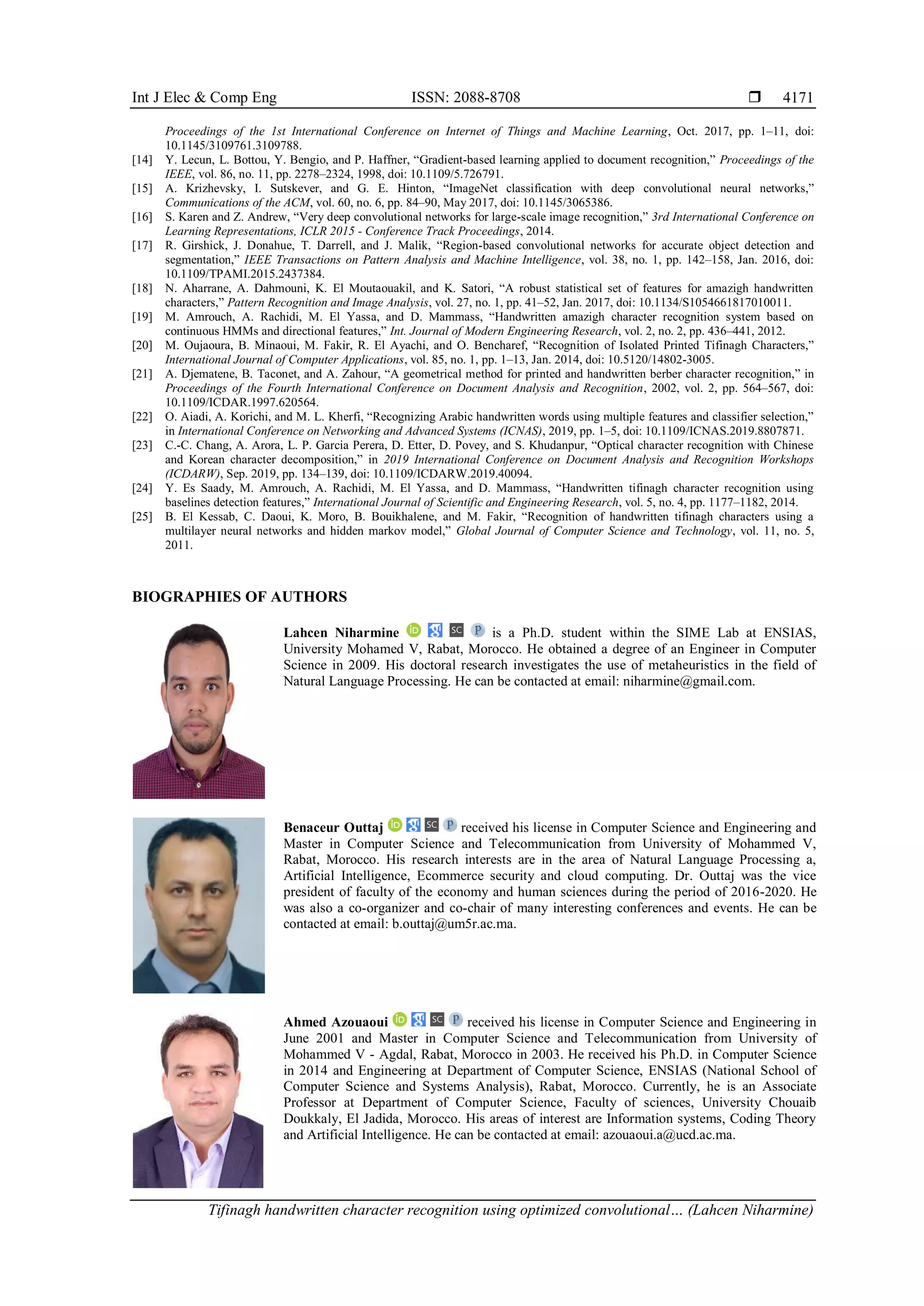 Tifinagh handwritten character recognition using optimized convolutional neural network | PDF