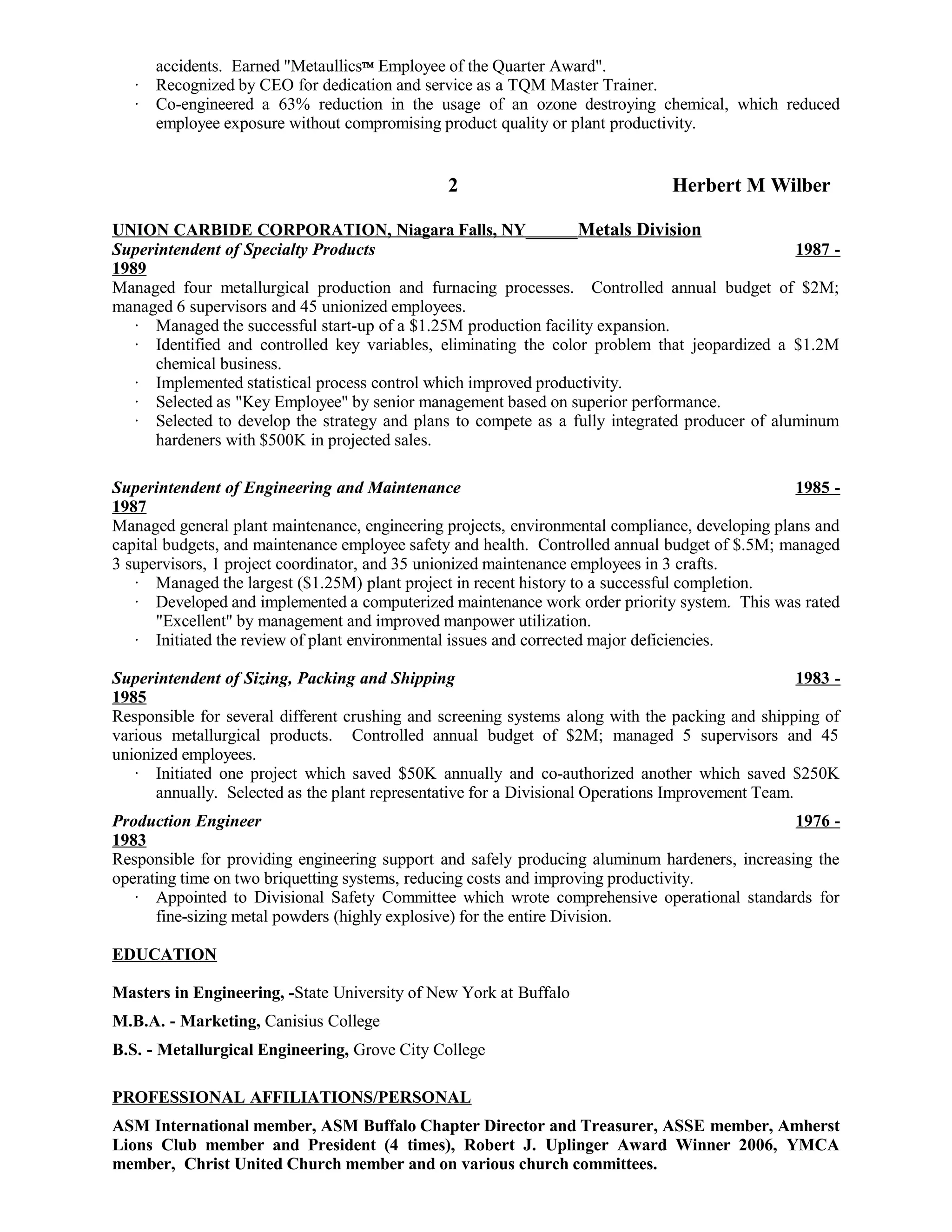 Herbert M Wilber Resume Template | DOC