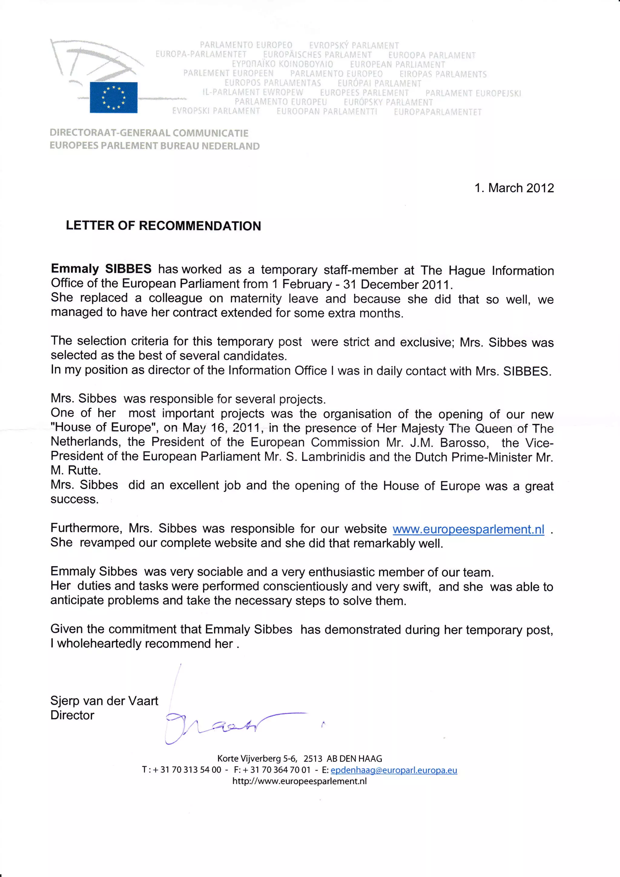 Letter of recommendation European Parliament | PDF