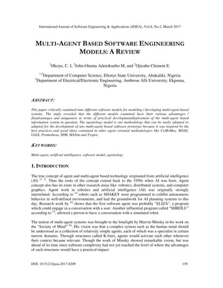 Multi Agent Based Software Engineering Models : A Review | PDF