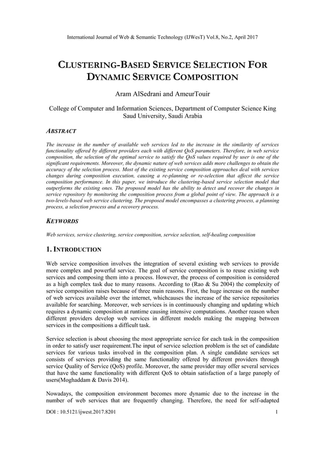 Clustering Based Service Selection For Dynamic Service Composition Pdf 