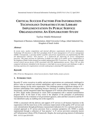 CRITICAL SUCCESS FACTORS FOR INFORMATION TECHNOLOGY INFRASTRUCTURE ...