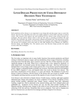 LIVER DISEASE PREDICTION BY USING DIFFERENT DECISION TREE TECHNIQUES | PDF