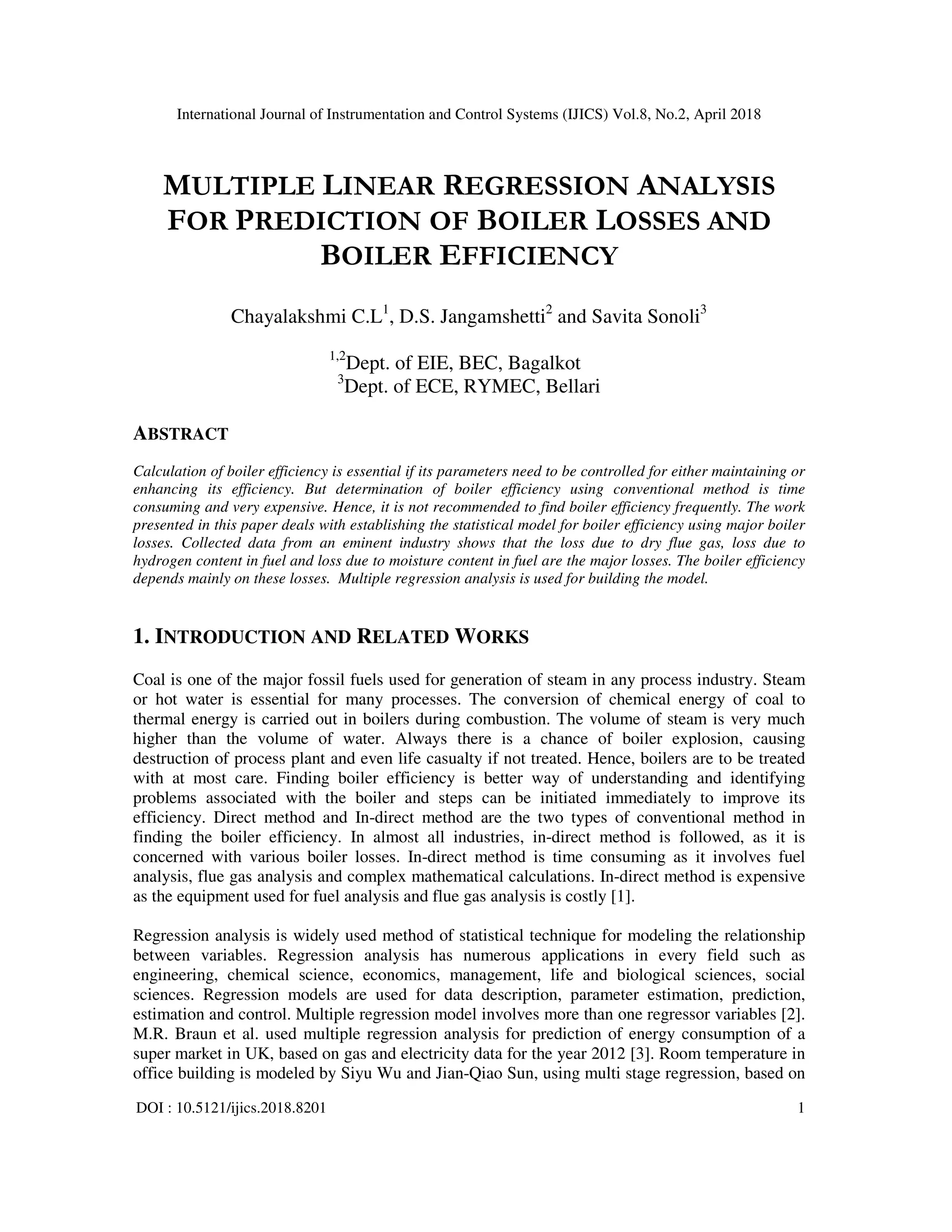 MULTIPLE LINEAR REGRESSION ANALYSIS FOR PREDICTION OF BOILER LOSSES AND BOILER EFFICIENCY | PDF