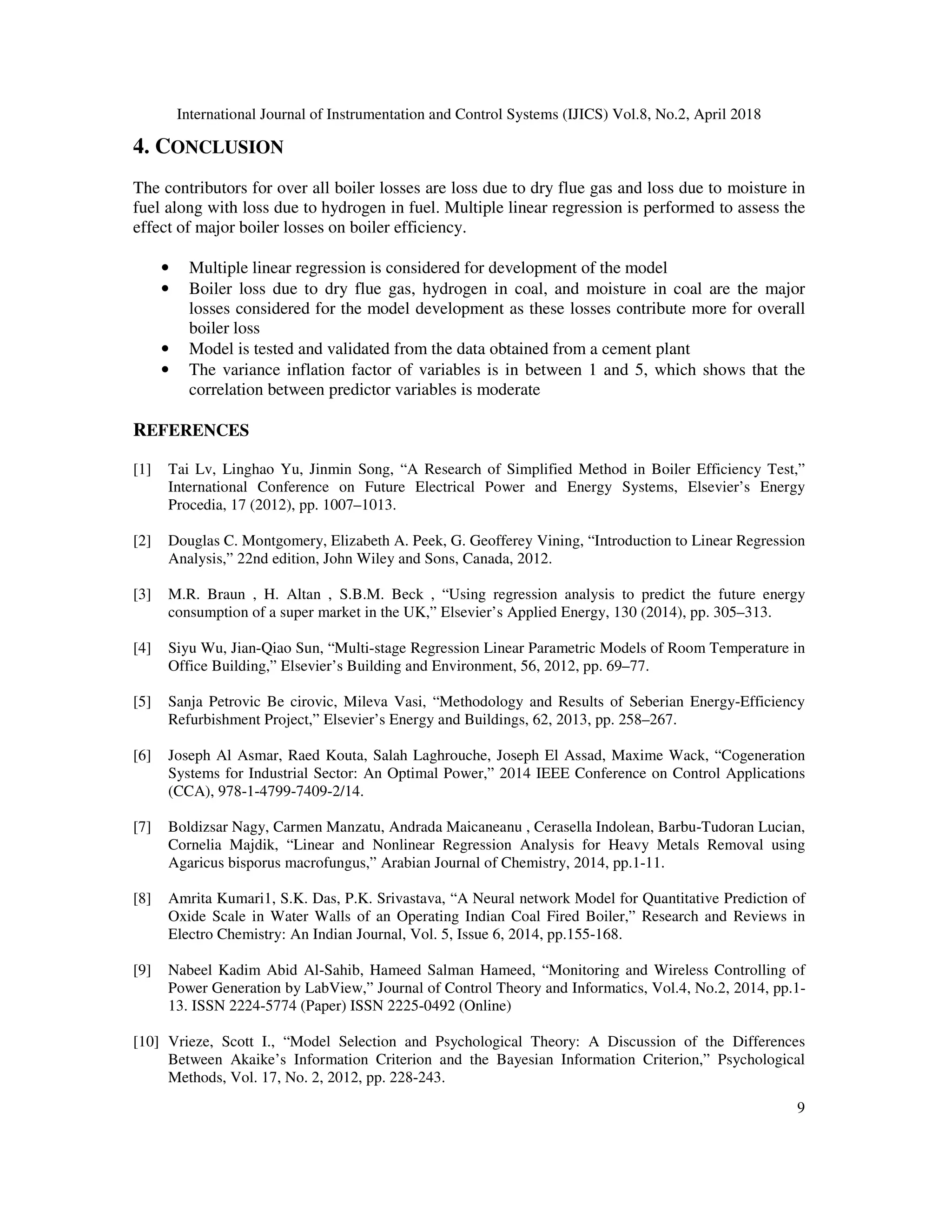MULTIPLE LINEAR REGRESSION ANALYSIS FOR PREDICTION OF BOILER LOSSES AND BOILER EFFICIENCY | PDF