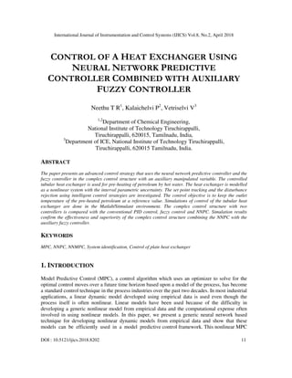 CONTROL OF A HEAT EXCHANGER USING NEURAL NETWORK PREDICTIVE CONTROLLER COMBINED WITH AUXILIARY ...