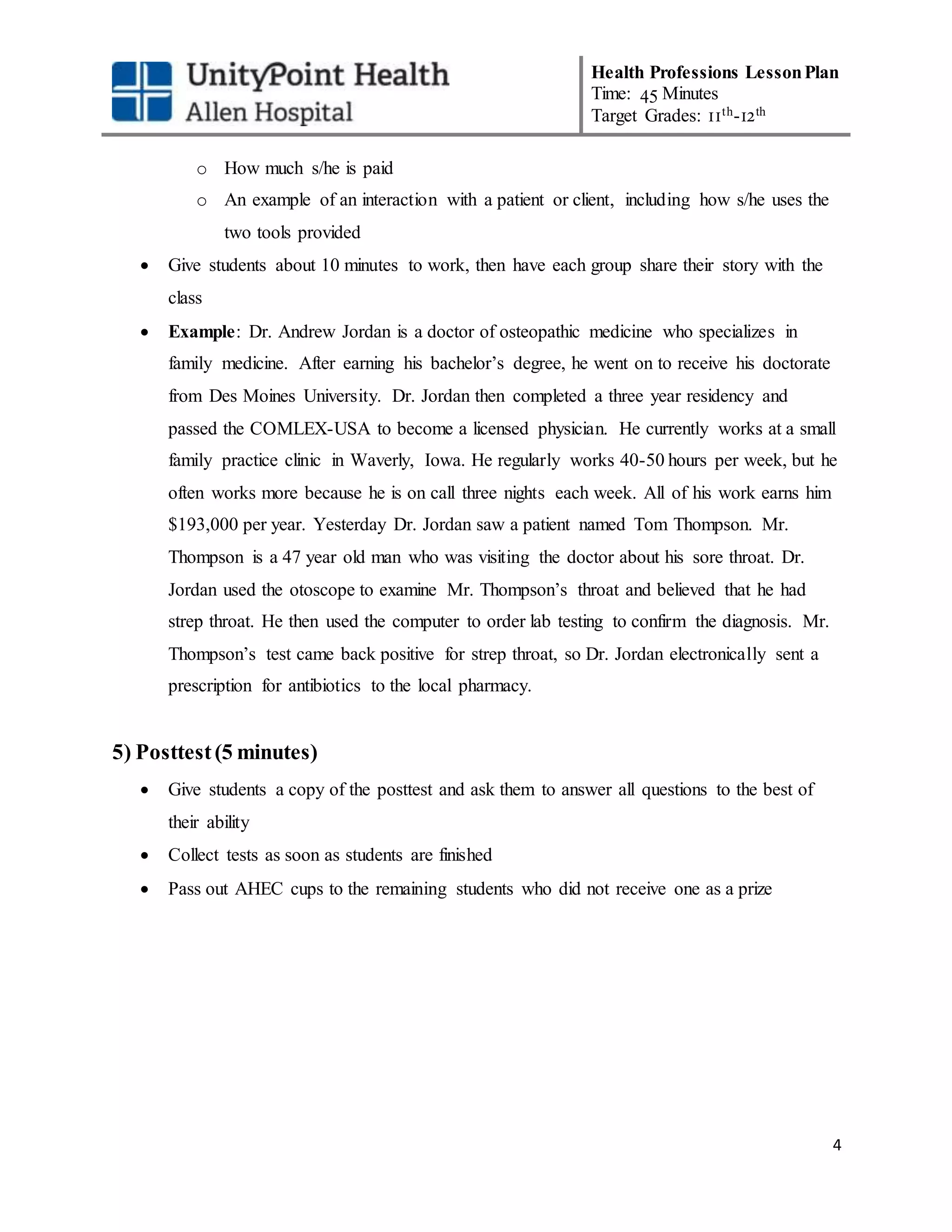 Health Professions Lesson Plan | DOCX