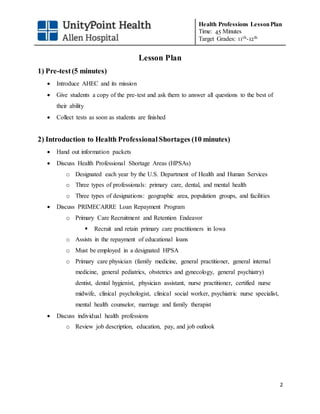 Health Professions Lesson Plan | PDF