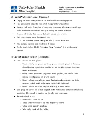 Health Professions Lesson Plan | PDF
